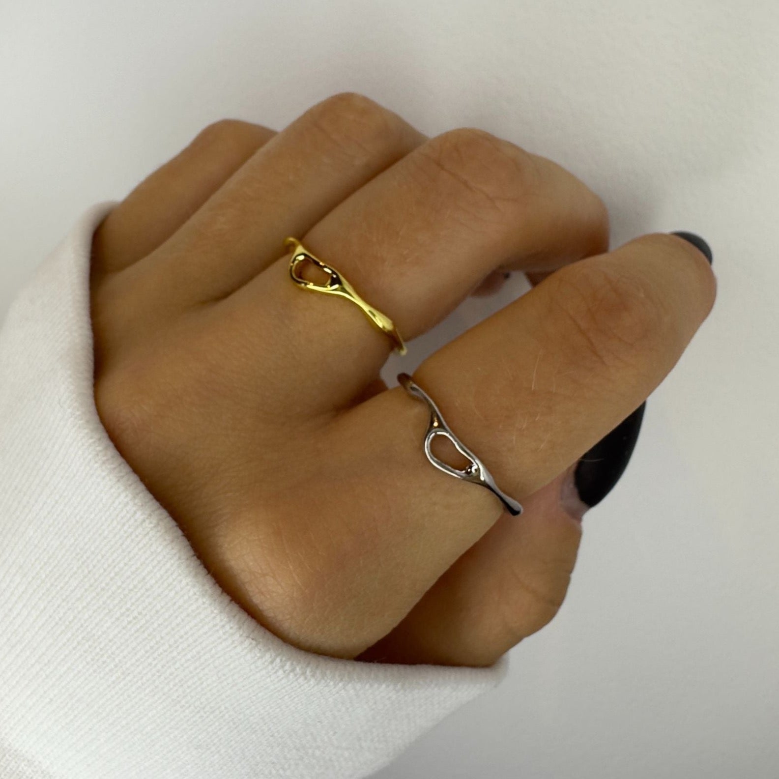 Gold and Silver Thin Hole Rings Irregular Geometric Rings for Women ...