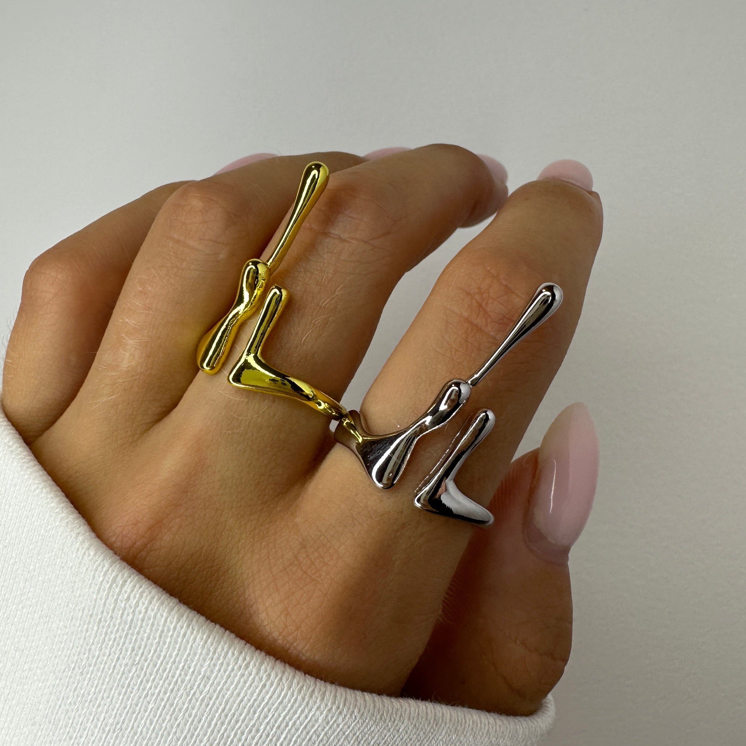 Melted Drip Silver and Gold Rings | Irregular Liquid Metal Dripping ...