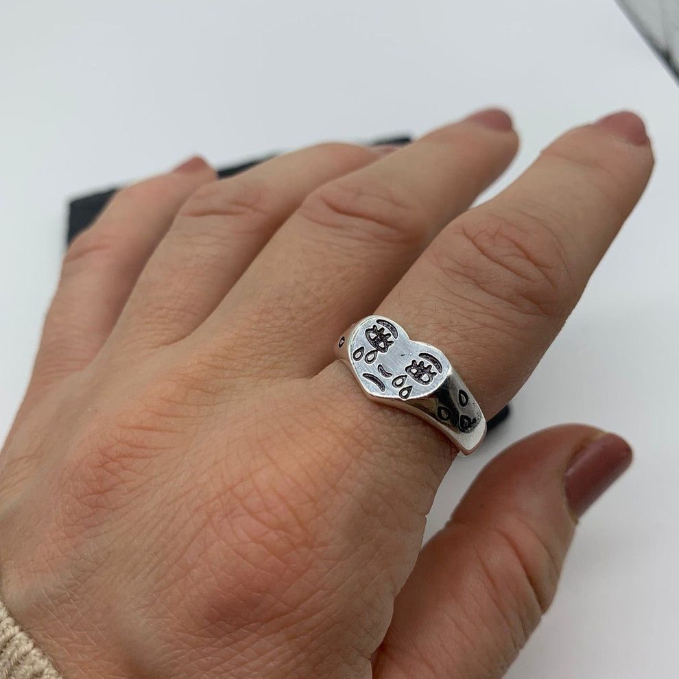 Crying Smiley Ring | Silver Smile Ring | Cute Gift for Her | Heart ...